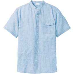 bonprix Herren bonprix Kurzarmhemd Regular fit, aus Leinen-Baumwolle-Mix, mit Stehkragen blau 45/46 (XXL), N-Gr