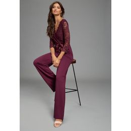 Laura Scott Damen Jumpsuit mit Spitzenoberteil und Satin-Bindeg&uuml;rtel 42, N-Gr