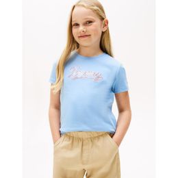 Tommy Hilfiger M&auml;dchen T-Shirt &raquo;TOMMY SCRIPT SEQUINS TEE SS&laquo; f&uuml;r Kinder bis 16 Jahre, mit Pailletten blau 4 (104)