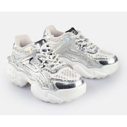 Buffalo Damen Plateausneaker &raquo;SCORE TEC&laquo; , Ugly Sneaker, Schn&uuml;rschuh, Freizeitsneaker in cooler Metallic-Optik silber 39