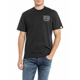 Replay Herren T-Shirt mit Marken-Print auf der Brust schwarz L
