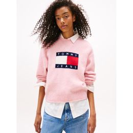 Tommy Jeans Damen Strickpullover &raquo;TJW MELANGE FLAG SWEATER RIB EXT&laquo; in gerippter Struktur XS (34)