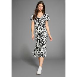 Laura Scott Damen Sommerkleid im auff&auml;lliger Zebra-Optik mit Fl&uuml;gel-&Auml;rmeln schwarz 36, N-Gr