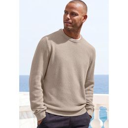 John Devin Herren Strickpullover Pullover in modischer Strickstruktur beige S (44/46)