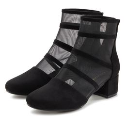 Lascana Damen Lascana Stiefelette &raquo;Ankle Boots, Stiefel&laquo; mit modischen Mesh-Eins&auml;tzen und Blockabsatz VEGAN schwarz 40