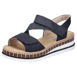 Rieker Damen Keilsandalette Riemchensandale, Sommerschuh, Urlaubschuh mit Klettriemchen blau 42