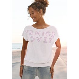 Venice Beach Damen Rundhalsshirt mit Logoprint, T-Shirt, sommerlich-sportlicher Look wei&szlig; 36/38