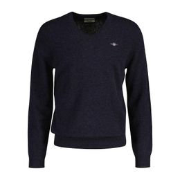 Gant Herren V-Ausschnitt-Pullover &raquo;EXTRAFINE LAMBSWOOL V-NECK&laquo; mit Logostickerei blau M