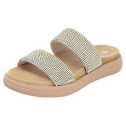Remonte Damen , Plateau, Sommerschuh, Schlappen mit funkelenden Strasssteinen beige 39