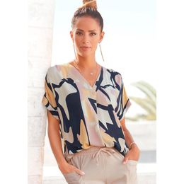 Lascana Damen Lascana Druckbluse mit kurzen &Auml;rmeln und Allover-Druck, Blusenshirt, Business-Look bunt 32/34