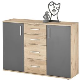 Mid.you Sideboard, Grau, Eiche, Kunststoff, 2 F&auml;cher, 4 Schublade(n) Schubladen, 120.0x84.0x35.0 cm, Typenauswahl, Wohnzimmer, Kommoden & Sideboards, Sideboards