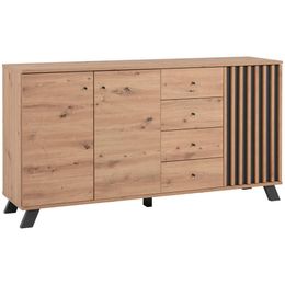 Mid.you Sideboard Medan, Anthrazit, Eiche Artisan, Metall, 2 F&auml;cher, 4 Schublade(n) Schubladen, 160x85x40 cm, Wohnzimmer, Kommoden & Sideboards, Sideboards