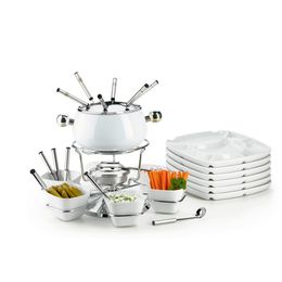 M&auml;ser M&auml;ser Fondueset, Wei&szlig;, Keramik, 28-teilig, 35.5x28x34.5 cm, Spritzschutz mit integrierter Gabelhalterung, K&uuml;chenger&auml;te, Tischgrills & Fondues, Fondue-Sets