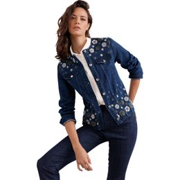 CREATION L PREMIUM Damen Jeansblazer mit Bl&uuml;tenstickerei, weicher Material-Mix blue-stone-washed Gr&ouml;&szlig;e 36