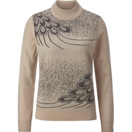 CR&Eacute;ATION L Damen Stehkragenpullover mit Intarsien-Muster sand-gemustert Gr&ouml;&szlig;e 40