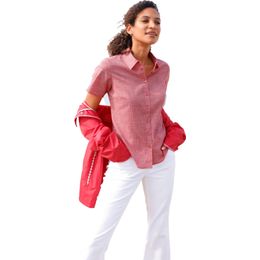 CR&Eacute;ATION L Damen Kurzarm-Bluse mit abgerundetem Saum erdbeere-wei&szlig;-gemustert Gr&ouml;&szlig;e 40