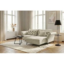 Riess Ambiente Modernes Ecksofa MARRAKESCH 265cm beige Samt 3-Sitzer inkl. Kissen Ottomane rechts Riess-Ambiente L-Form Wohnzimmer