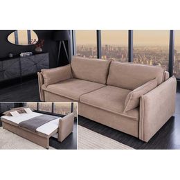 Riess Ambiente Design Schlafsofa APARTMENT 215cm taupe Cord 3-Sitzer Couch inkl. Bettkasten Kissen Riess-Ambiente Wohnzimmer Retro Vintage