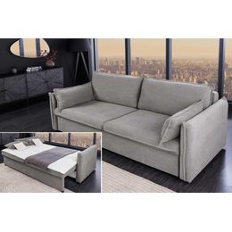 Riess Ambiente Design Schlafsofa APARTMENT 215cm grau Cord 3-Sitzer Couch inkl. Bettkasten Kissen Riess-Ambiente Wohnzimmer Retro Vintage