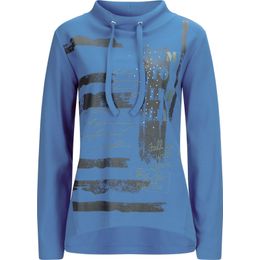 Damen Sweatshirt mit Glitzersteinchen im Vorderteil mittelblau, Gr&ouml;&szlig;e 38