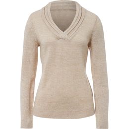 Damen V-Ausschnitt-Pullover mit Rollkante beige-meliert, Gr&ouml;&szlig;e 56