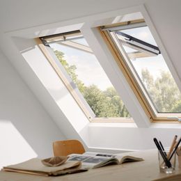 Velux Dachfenster GPL 3069 Klapp-Schwing-Fenster Holz klar lack ENERGIE Hitzeschutz, 55x98 cm (CK04)