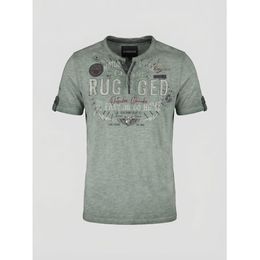KOROSHI Henley cotton print-emb washed t-shirt in khaki | Gr.: L