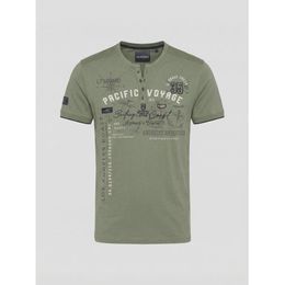 KOROSHI Henley cotton print-emb nautik in khaki | Gr.: S
