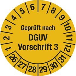 Gepr&uuml;ft nach DGUV, Dokumentenfolie, &Oslash; 25 mm, VE 10 Stk, 26 - 31, gelb kaiserkraft