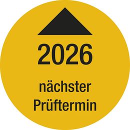 N&auml;chster Pr&uuml;ftermin, Jahreszahl, Dokumentenfolie, &Oslash; 30 mm, VE 10 Stk, 2026, gelb kaiserkraft