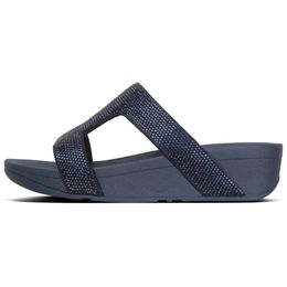 Pantolette fitflop "MARLI", Damen, Gr. 39, blau (dunkelblau), Textil, Glitzer, Schuhe Pantolette, Sommerschuh, Strandschuh, Sandale, Flats mit Glitzer-Details