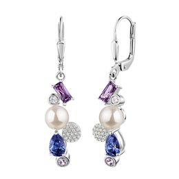 Paar Ohrh&auml;nger Firetti "Schmuck Geschenk Silber 925 Ohrringe Baguette Kreis Tropfen", silberfarben, lavendel, tanzanite, lila, kristallwei&szlig;, wei&szlig;, lavendel, tanzanite, lila, kristallwei&szlig;, Ohrringe, Damen, 5,5mm, Perlen Silber 925 (Sterlingsilber), Perlen, Silber 925 (Sterlingsilber), mit Zirkonia (synth.) - mit S&uuml;&szlig;wasserzuchtperle