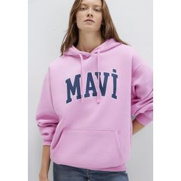 Kapuzenpullover Mavi "Mavi LOGO HOODED SWEATSHIRT", Damen, Gr. XS, lila chiffon, Stoff, 61% Baumwolle, 39% Polyester, oversize lang, ohne Ausschnitt, normaler Saum, Pullover Kapuzenpullover, Logo Sweatshirt