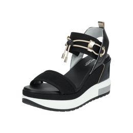 Keilsandalette Nero Giardini "Nero Giardini Sandalen Leder/Textil", Damen, Gr. 40, gold (schwarz, gold), Leder, Textil, Schuhe