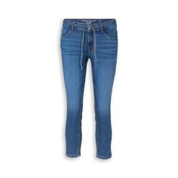 Tom Tailor Damen TTLENE SLIM CROPPED Stretch Jeans mit Bindeg&uuml;rtel, blau, Uni, Gr. 28/26