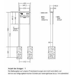 LEABOX freistehender Durchwurf Briefkasten mit Sprechsieb in RAL 8028 EB