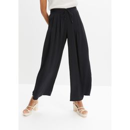 bonprix Culotte aus flie&szlig;endem Satin, schwarz, Gr.46, Modische Satin-Culotte mit elastischem Bund und Bindeband., aus Satin