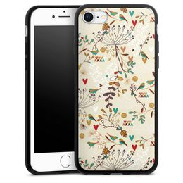 DeinDesign iPhone SE (2022) Handy Slim Case extra d&uuml;nn Silikon Handyh&uuml;lle schwarz H&uuml;lle Bird Retro Flowers Silikon Slim Case