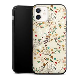 DeinDesign iPhone 12 Handy Slim Case extra d&uuml;nn Silikon Handyh&uuml;lle schwarz H&uuml;lle Bird Retro Flowers Silikon Slim Case