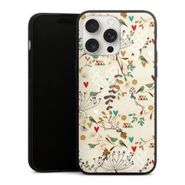 DeinDesign iPhone 15 Pro Max Handy Premium Silikon H&uuml;lle Handyh&uuml;lle schwarz Case Flowers Bird Retro Silikon Premium Case