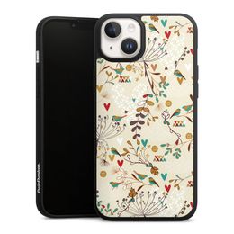 DeinDesign iPhone 14 Handy Premium Silikon H&uuml;lle Handyh&uuml;lle schwarz Case Flowers Bird Retro Silikon Premium Case