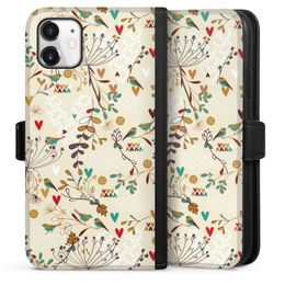 DeinDesign iPhone 11 Handy Klapph&uuml;lle Handyh&uuml;lle aus Kunst Leder schwarz Flip Case Flowers Bird Retro Sideflip mit Lasche
