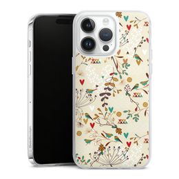 DeinDesign iPhone 14 Pro Max Handy Silikon H&uuml;lle Case transparent Handyh&uuml;lle Flowers Bird Retro Silikon Case