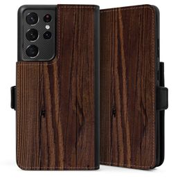 DeinDesign Galaxy S21 Ultra 5G Handy Klapph&uuml;lle Handyh&uuml;lle aus Kunst Leder schwarz Flip Case Wooden Look Wood Nut Tree Sideflip mit Lasche