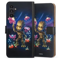 DeinDesign Galaxy A13 5G Handy Klapph&uuml;lle Handyh&uuml;lle aus Kunst Leder schwarz Flip Case Baby Groot Marvel Guardians Of The Galaxy Sideflip mit langer Lasche