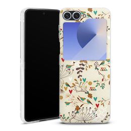 DeinDesign Galaxy Z Flip 6 Handy Hard Case Schutzh&uuml;lle transparent Smartphone Handy H&uuml;lle Bird Retro Flowers Hard Case