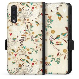 DeinDesign Galaxy A50 Handy Klapph&uuml;lle Handyh&uuml;lle aus Kunst Leder schwarz Flip Case Flowers Bird Retro Sideflip mit Lasche