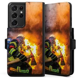 DeinDesign Galaxy S21 Ultra 5G Handy Klapph&uuml;lle Handyh&uuml;lle aus Kunst Leder schwarz Flip Case Life Saver Fire Fighters Fire Sideflip mit Lasche