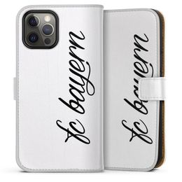 DeinDesign iPhone 12 Pro Max Handy Klapph&uuml;lle Handyh&uuml;lle aus Kunst Leder wei&szlig; Flip Case Fcb Official Licensed Product Fc Bayern M&uuml;nchen Sideflip mit Lasche