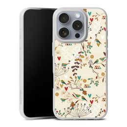 DeinDesign iPhone 16 Pro Handy Silikon H&uuml;lle Case wei&szlig; Handyh&uuml;lle Flowers Bird Retro Silikon Case